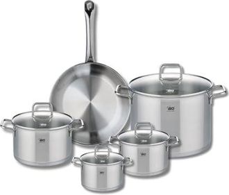 Fackelmann ELO 9698250 Batterie de cuisine 5 pi&egrave;ces, Ensemble de 1 Po&ecirc;le de cuisson 28 cm et 4 faitouts 14, 16, 20 et 26 cm Elo Profi Citrin, inox, induction