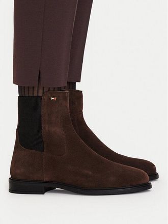 Tommy Hilfiger Klassische Stiefeletten Enamel Flag Suede Ankle Chelsea FW0FW09575 Braun