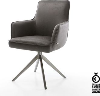 DELIFE Drehstuhl Heira-Flex mit Armlehnen Mikrofaser Anthrazit Vintage Kreuzgestell breit Graphit 360&deg; drehbar Wippfunktion Taschenfederkern, Esszimmerst&uuml;hle