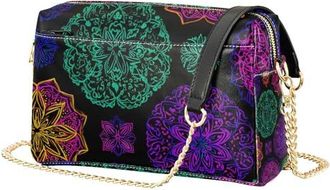 Mnsruu Sacs à bandoulière pour femme, sac à main en cuir mandala vert et violet
