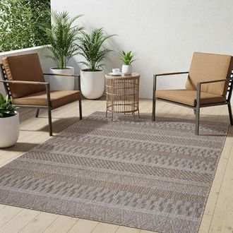 Tapiso Melissa Tapis Ext&eacute;rieur Int&eacute;rieur Terrasse Balcon Salon Cuisine Moderne Beige Marron Mouchet&eacute; Ray&eacute; Aspect Sisal R&eacute;sistant aux Intemp&eacute;ries Oeko-TEX 160