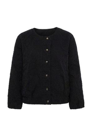 Ulla Popken Kurzjacke Blouson Stickerei Rundhals Elastiksaum Langarm