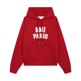 Ami SweaT-shirt &agrave; capuche avec broderie logo en feutrine - Femme - Sweatshirts et sweats &agrave; capuche - Rouge - Taille: 36 FR