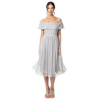 Maya Maya Berry Embellished Halter Neck Maxi Dress Robe de Demoiselle dhonneur, gris clair, 36