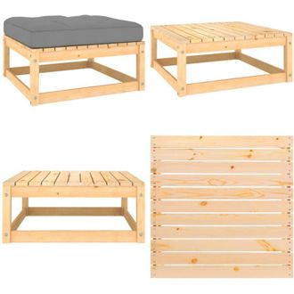 vidaXL Vidaxl - Garten-Fu&szlig;hocker mit Kissen Massivholz Kiefer - Gartenfusshocker - Kiefernholz - Outdoor M&ouml;bel - Lounge Set - Gartenstuhl - Home & Living