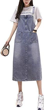 Lazutom Robe chasuble mi-longue décontractée en jean pour femme, bleu clair, 44