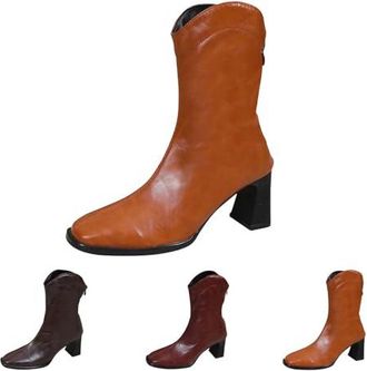 Generic Bottes noires à bout pointu pour femme, bottes mi-mollet tendance à talons hauts imperméables en cuir synthétique pour lautomne et lhiver, chaussures 