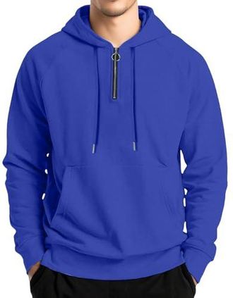 Generic Sweat &agrave; capuche l&eacute;ger uni pour homme 2026 printemps 2026 avec fermeture &eacute;clair quart et manches longues et mode avec v&ecirc;tements pour entra&icirc;nement int&eacute;r
