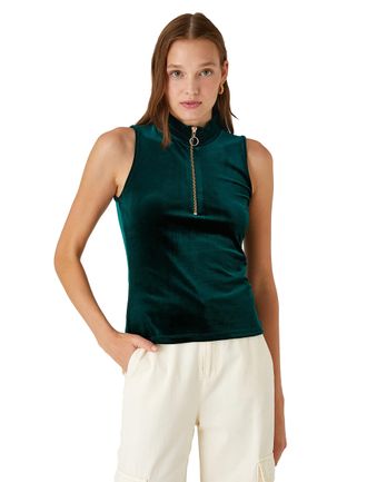 Koton Women Turtleneck Zipper Tank Top