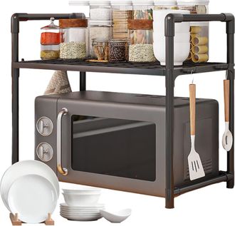 Generico Mikrowellenregal mit Haken, 73 x 50,5 x 27 cm, Halterung aus Kohlenstoffstahl f&uuml;r Mikrowelle, Organizer mit 2 Ebenen f&uuml;r Gew&uuml;rze und Brotmaschine, zur