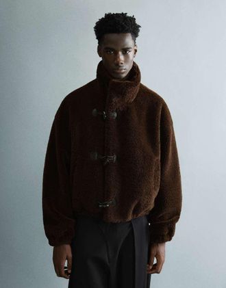 Bershka veste style mouton &agrave; agrafe marron