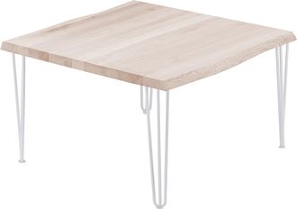 Lamofootwear Manufaktur Esstisch K&uuml;chentisch Schreibtisch Couchtisch aus Massivholz, mit Baumkante 60x60x47 cm (AxBxH), Creative, Roh/Weiss, LKB-01-A-001-9016Cr
