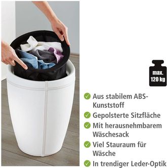 WENKO Hocker Candy Black in Lederoptik - Badhocker, mit abnehmbarem W&auml;schesack