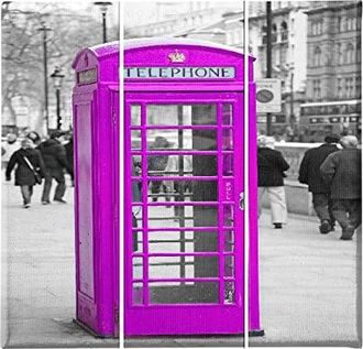 Homemania Bild London - 3 Städte und Landschaften pro Wohnzimmer, Schlafzimmer - Mehrfarbig, 69 x 3 x 50 cm, HM203PKNV-45, Polyester, Holz