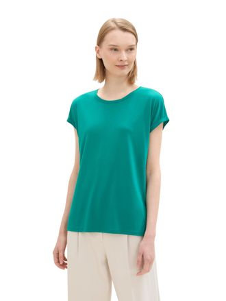 Tom Tailor Damen Loose Fit Basic T-Shirt aus Viskose, jade green, XS