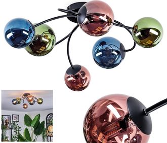 HOFSTEIN Deckenleuchte Chehalis, 6-flammige Deckenlampe aus Metall/Glas in Schwarz/Blau/Gr&uuml;n/Kupfer, Leuchte im Retro/Vintage-Design (Schirme &Oslash; 10; 12 cm), G9,