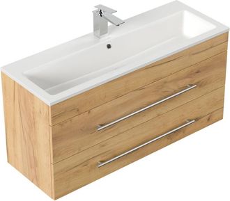 Magnolia Home Badm&ouml;bel Mars 1000 SlimLine 100x36cm mit 2 SoftClose Schubladen eiche gold