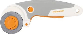 Fiskars Cutter Rotatif en Titane, Lame rotative avec Gâchette, pour Droitier et Gaucher, Diamètre de la Lame : 45 mm, orange/blanc/gris, 1066041