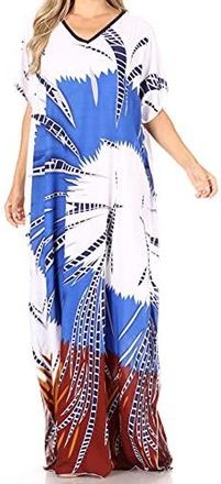 Sakkas 18212 - Aggy Womens Dashiki African Print Caftan Dress Maxi Boho Hippie Colorful - Style10-C2Blue - OS