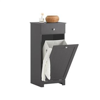 SoBuy Meuble Bas de Salle de Bain, Armoire Toilette avec 1 Tiroir et 1 Panier &agrave; Linge Pliable, Meuble de Rangement, Corbeille &agrave; Linge, Coffre &agrave; Linge, Porte