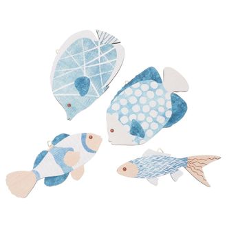 Lurrose 4 St&uuml;ck Maritimes Wanddekor H&auml;ngende Blaue Fischskulpturen K&uuml;sten Wandkunst f&uuml;r Wohnzimmer B&uuml;ro Veranda Stabile Wandskulpturen im Strandstil