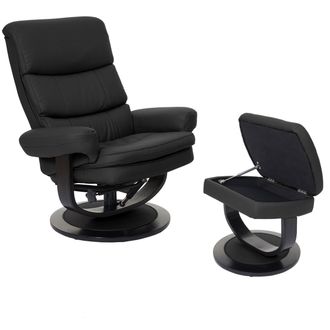 Mendler Relaxsessel HWC-C16, Fernsehsessel TV-Sessel Hocker mit Staufach, MVG-Zertifiziert - Kunstleder schwarz