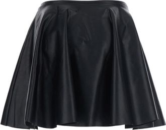 Norma Kamali Flared Leather Mini Skirt - Black