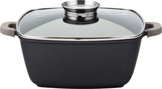 Nava Bratentopf Schmortopf | Emaille Bräter mit Deckel Topf | Induktion Kochtopf mit Granitbeschichtung Quadratisch | FUNTZIO 28 cm 7,4 l