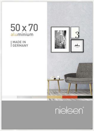 Nielsen Design Bilderrahmen, 50 x 70 cm, Aluminium, Wei&szlig; Glanz, Posterrahmen zum Aufh&auml;ngen im Hoch- & Querformat, Echtglas, Pixel