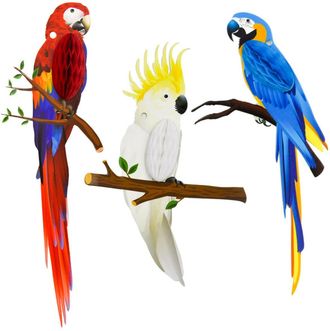 Artibetter 3 St&uuml;ck Teiliges Tropische Papagei Waben deko Wasserfeste Papier honigwaben Lebensechte H&auml;ngende Party Deko f&uuml;r Sommer Luau Partys Einfach zu &Ouml;ffnen u