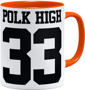 OM3 Al Bundy POLK-HIGH-33 Kaffee-Tasse - Keramik Becher - 11oz 325ml - Kult TV Serie High School American Football - Orange