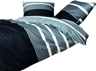 Janine Biber Bettwäsche Davos 4 teilig Bettbezug 135 x 200 cm Kopfkissenbezug 80 x 80 cm Graphit schwarz Streifen