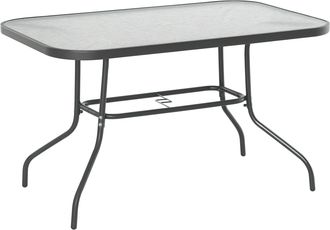 OUTSUNNY Gartentisch Bistrotisch Balkontisch Garten Beistelltisch Bistrotisch Gartenm&ouml;bel mit Glasplatte Schirmloch Hartglas + Metall Carbongrau 120 x 80 x 70 