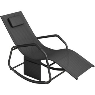 Songmics Fauteuil &agrave; Bascule, Chaise Longue &agrave; Bascule avec But&eacute;es Anti-renversement, Appui-t&ecirc;te R&eacute;glable, Cadre en Acier, Tissu Respirant, Pochette