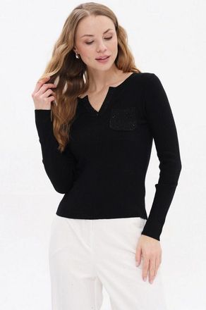 Passioni Strickpullover mit V-Ausschnitt und Strasssteinen