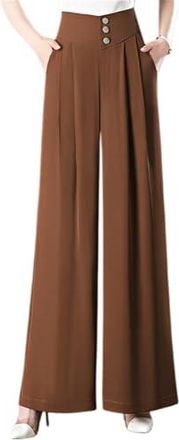 Generic Amvora Pantalon pour femme, doux et fluide, taille haute, à enfiler, jambe large, extensible, drapé, avec taille élastique confortable, convient aux f