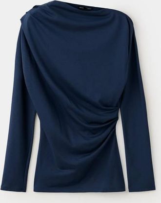 Mango T-shirt &agrave; col bateau avec d&eacute;tail drap&eacute; bleu marine fonc&eacute; - Femme - XXS - MANGO