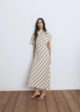 Mango Robe &agrave; carreaux col b&eacute;nitier &eacute;cru - Femme - XS - MANGO