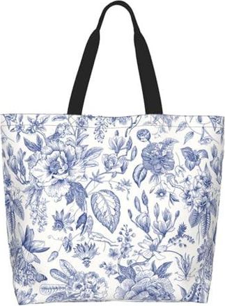 Generic Fleur Bleue Et Blanche Feuilles Sac &Agrave; Bandouli&egrave;re Pliable Tote Bag L&eacute;ger Sac Fourre-Tout Pour Shopping Universit&eacute; Gym