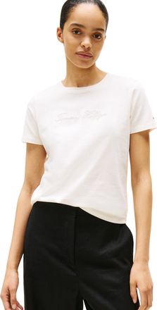 Tommy Hilfiger Damen T-Shirt Kurzarm Lurex Script mit Rundhalsausschnitt, Weiß (Ivory Silk), 3XL