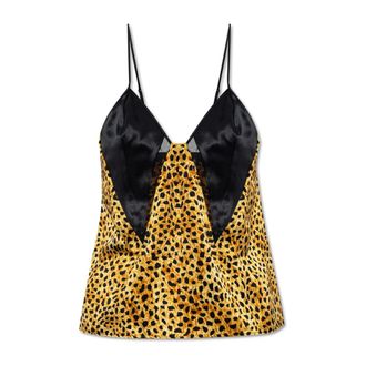 Versace Femme, Vêtements de nuit et de détente, Jaune, Taille: 44 FR Haut en soie à imprimé animal