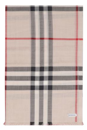 Burberry Mens Wool And Silk Scarf Stone Check Grey Scarfs