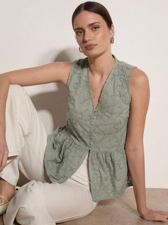 Apricot Blusentop Peplum-Oberteil mit Blumenstickerei