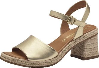 Tamaris Damen Sandalen mit Absatz Leder Blockabsatz Sommer; GOLD/metallic; 37 EU