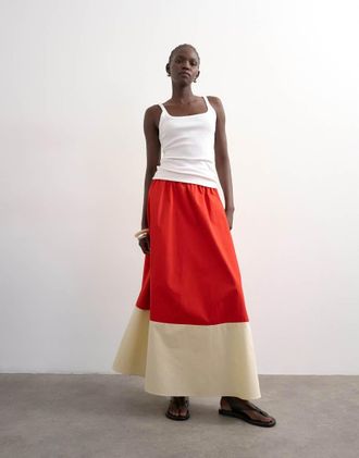 Topshop Jupe longue &eacute;vas&eacute;e color block - Orange