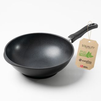 Squality Premium Wok Pfanne 30 cm - PFAS freie Pfanne | Antihaft Wokpfanne Induktion aus D&auml;nemark, ergonomisch geformt | Wok Induktion f&uuml;r gesundes Kochen ohne