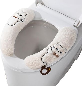Generic WC-Sitzbezug - weiches, warmes, waschbares Kissen, selbstklebendes Komfortpolster, Paar | Pl&uuml;sch-Badezimmer-Sitzw&auml;rmermatten, Winter-K&auml;lteschutz-Zubeh