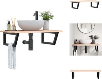 vidaXL Waschtischplatte mit Halterung Stahl und Massivholz Eiche - Waschtisch Ablage - Eichenholzablage - Badmöbel - Regalböden - Wandregale