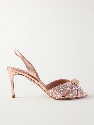 Aquazzura Sandales &Agrave; Brides Arri&egrave;re En Cuir M&eacute;tallis&eacute; &Agrave; Cristaux Italian Flirt 75 - Rose