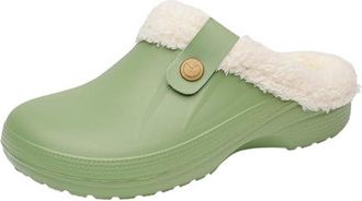 Generic Sabots doublés de fourrure pour homme et femme - Chauds, duveteux - Pantoufles pour lextérieur - Antidérapantes - Imperméables, Vert, 41.5 EU